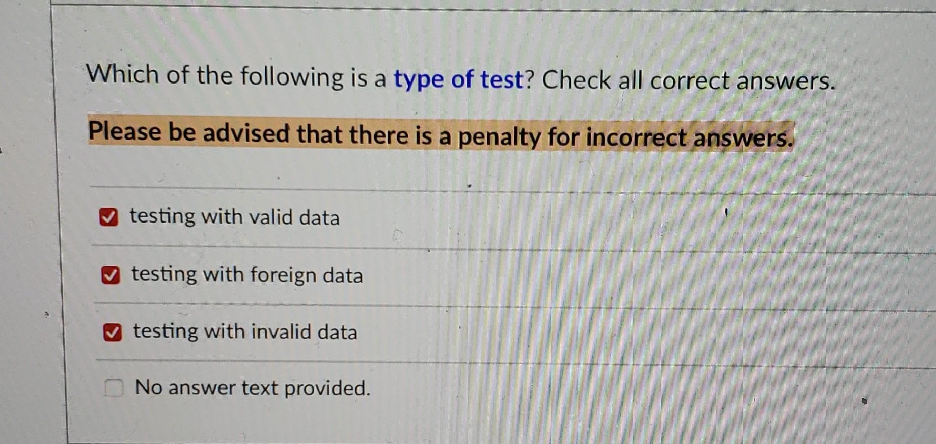 Solved Which of the following is a type of test? Check all | Chegg.com