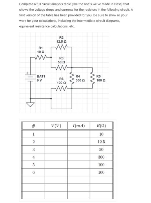 Solved Complete a full circuit analysis table (like the | Chegg.com