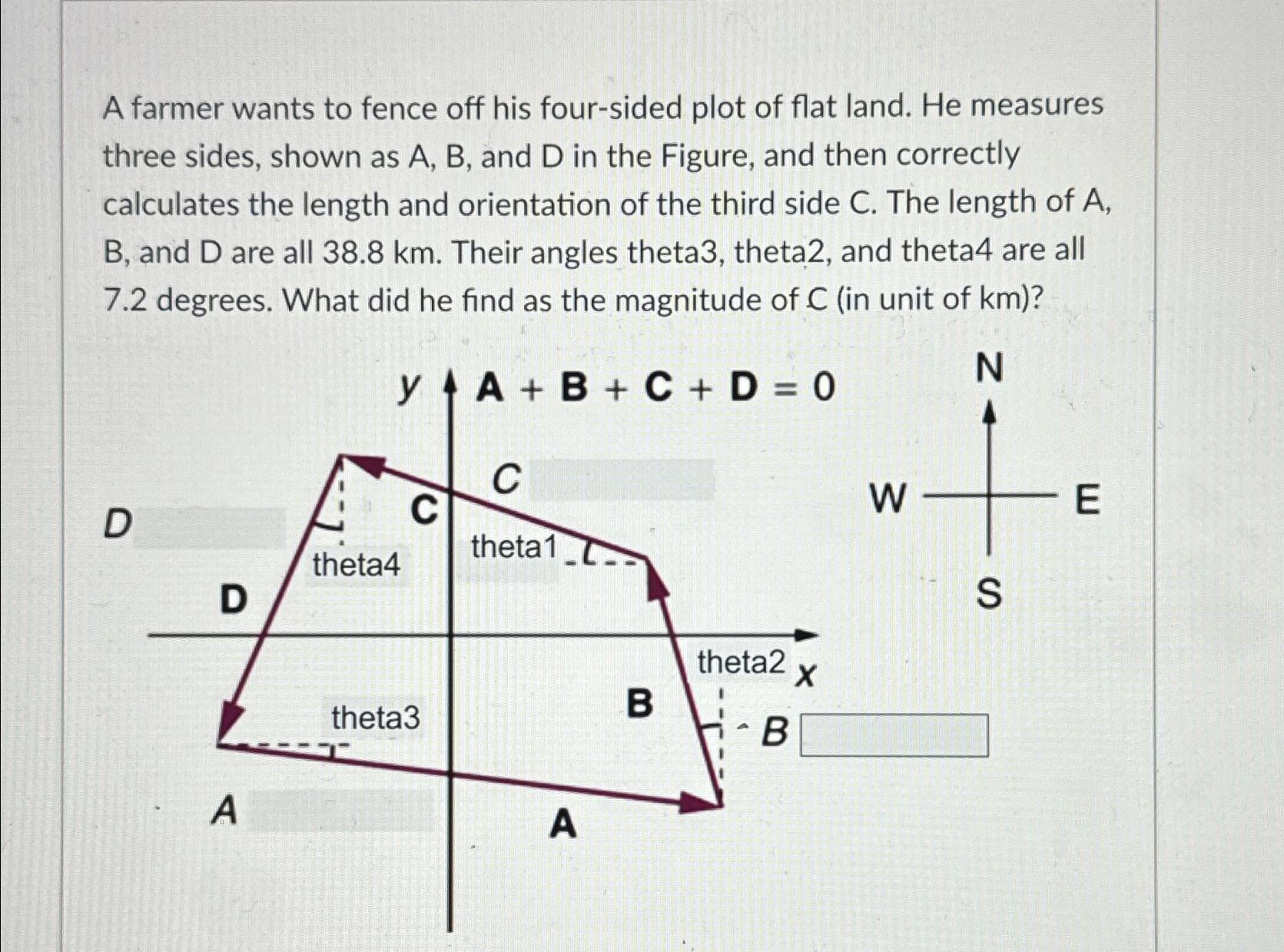 Solved A farmer wants to fence off his four-sided plot of | Chegg.com
