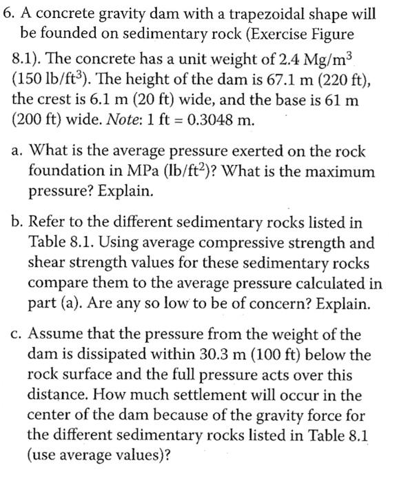 6. A concrete gravity dam with a trapezoidal shape | Chegg.com