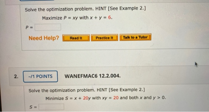 Solved Solve the optimization problem. HINT (See Example 2.] | Chegg.com