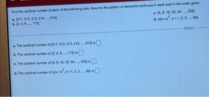 Solved Find the cardinal number of each of the following | Chegg.com