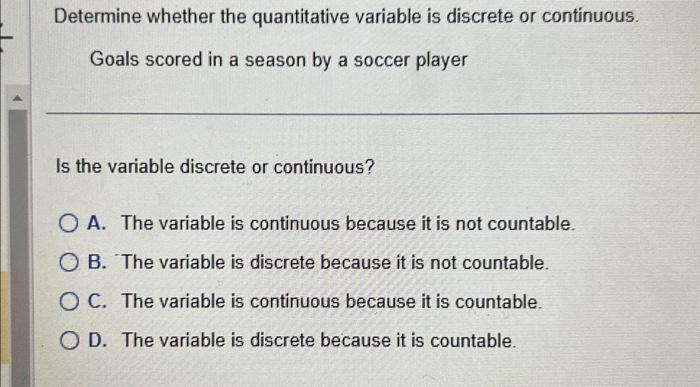 Solved Determine whether the quantitative variable is | Chegg.com