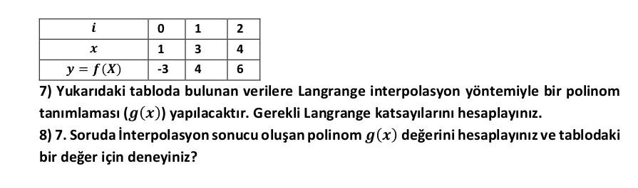 7) Yukarıdaki tabloda bulunan verilere Langrange | Chegg.com