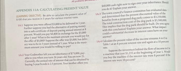 Solved \begin{tabular}{ll} APPENDIX 11A: CALCULATING PRESENT | Chegg.com
