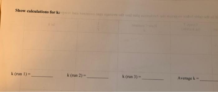 Solved Show calculations for k : k(run1)= k(run2)= k(run3)= | Chegg.com