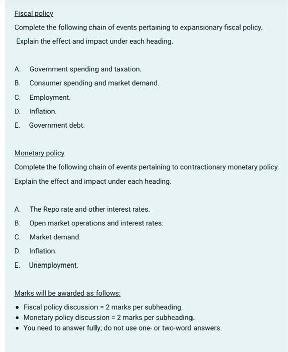 Solved Fiscal policy. Complete the following chain of events | Chegg.com