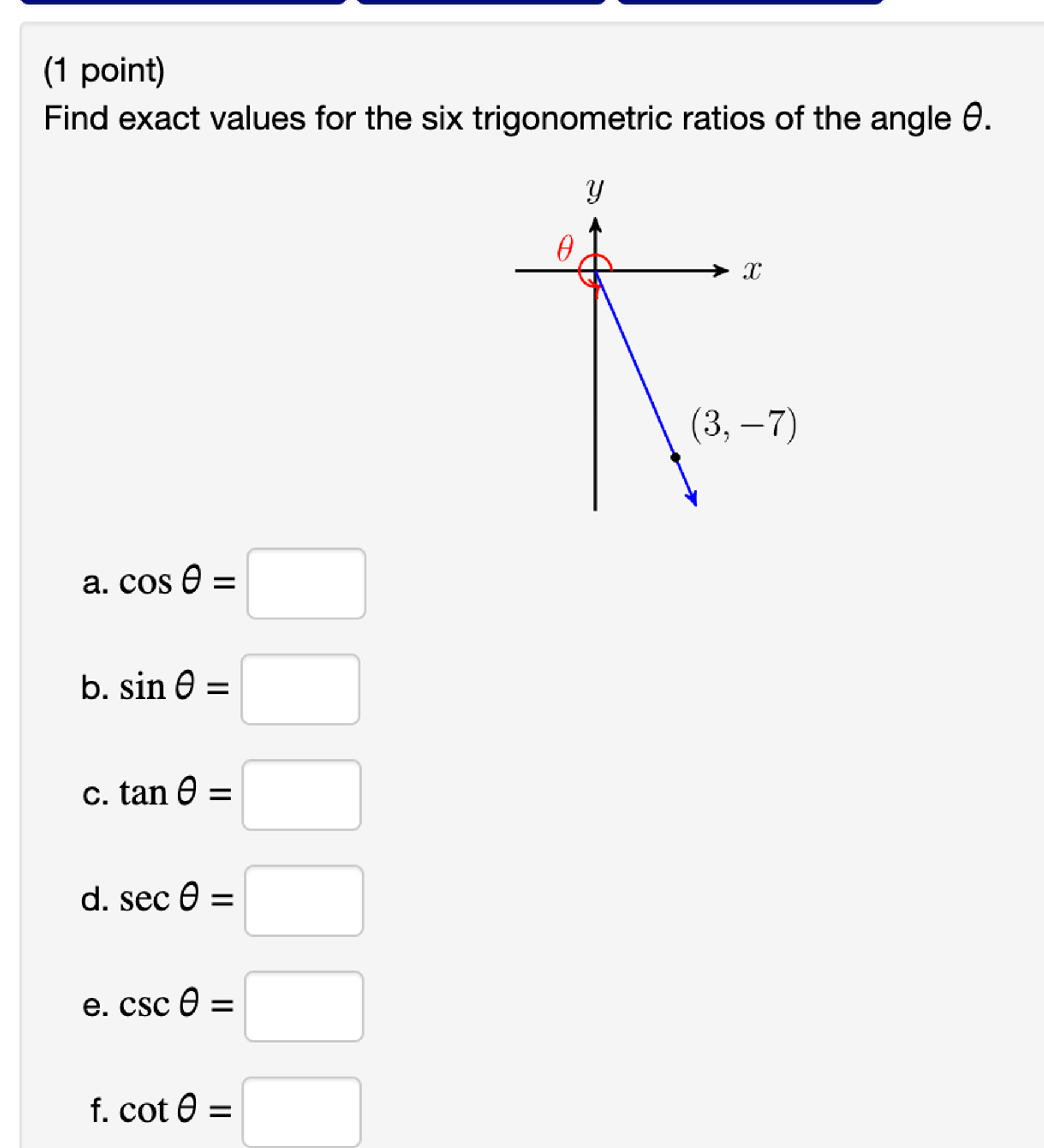 Solved (1 point)(1 point)Find exact values for the six | Chegg.com Solved (1 point)(1 point)Find exact values for the six | Chegg.com