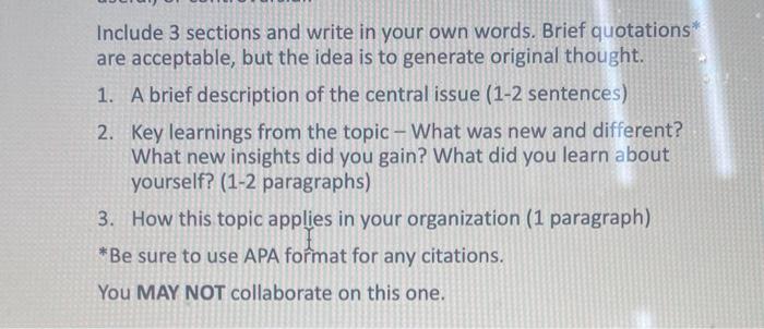 Solved Include 3 sections and write in your own words. Brief | Chegg.com