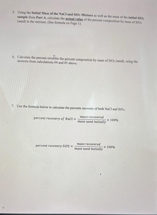 5. Using the Initial Mass of the NaCland SiO2 Mixture | Chegg.com