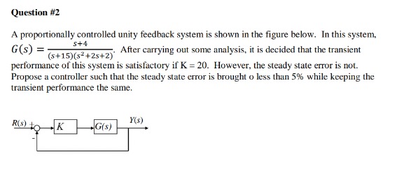 Solved Question #2A proportionally controlled unity feedback | Chegg.com