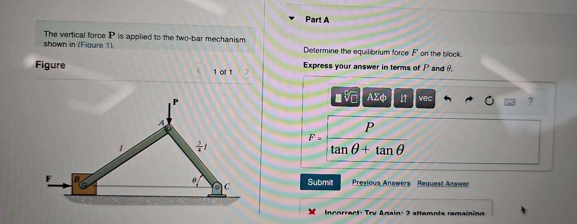 Solved The vertical force P is applied to the two-bar | Chegg.com