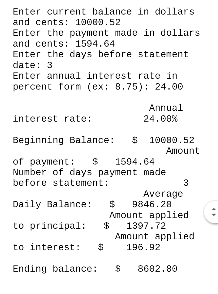 Solved Enter current balance in dollars and cents: 10000.52 | Chegg.com