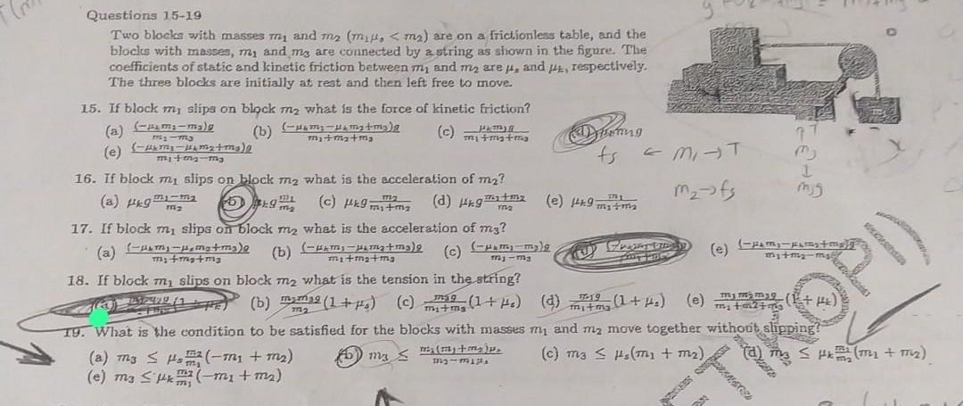 Solved Questions 15-19 Two blocks with masses m1 and m2(m1μ0 | Chegg.com