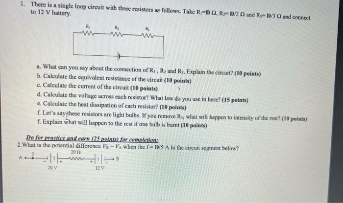 Solved 1 There Is A Single Loop Circuit With Three 