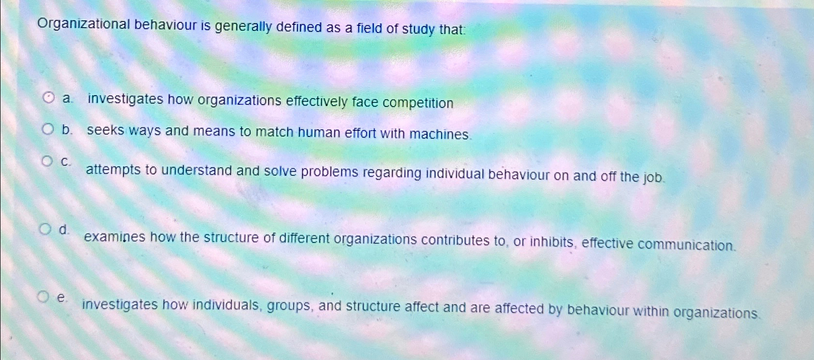 Solved Organizational behaviour is generally defined as a | Chegg.com