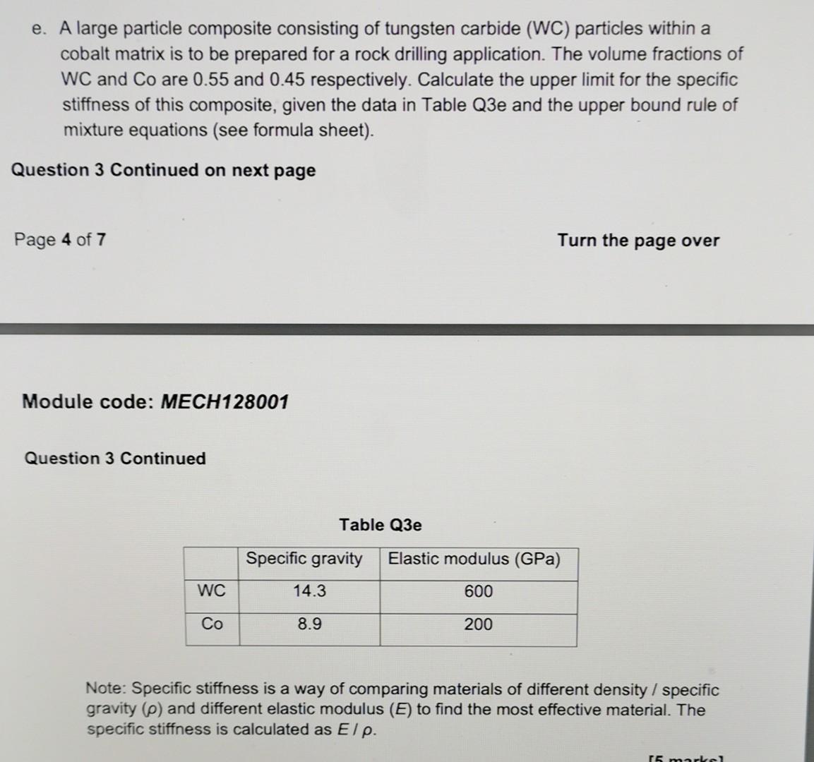 Solved e. A large particle composite consisting of tungsten | Chegg.com
