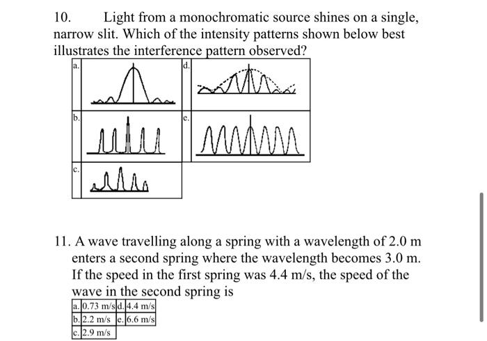 Solved 10. Light from a monochromatic source shines on a | Chegg.com