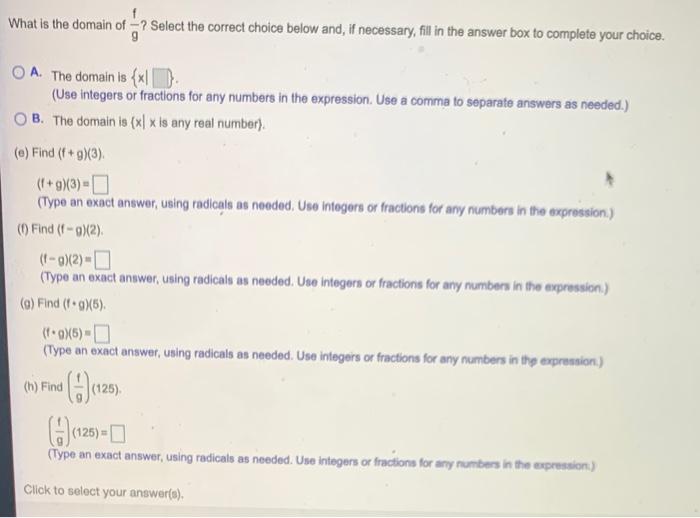 Solved For the given functions f and g, complete parts | Chegg.com