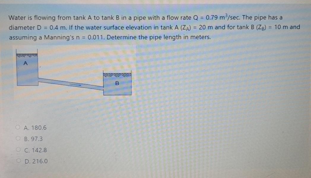 Solved Water is flowing from tank A to tank B in a pipe with | Chegg.com