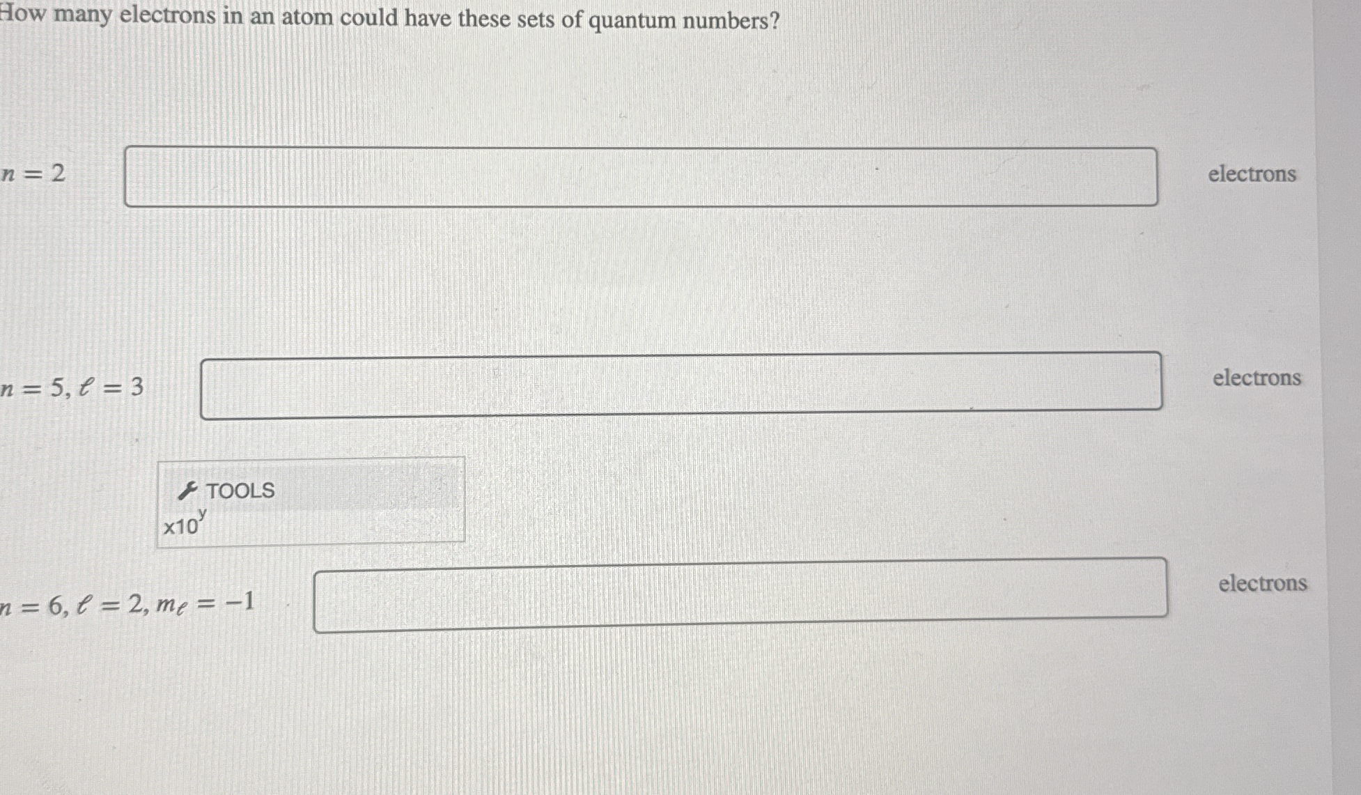 Solved How many electrons in an atom could have these sets | Chegg.com
