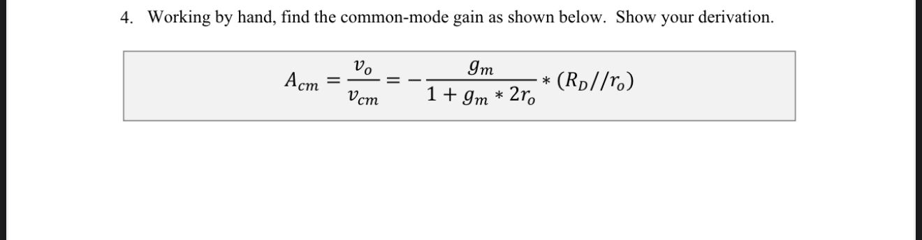 Solved Working by hand, find the common-mode gain as shown | Chegg.com