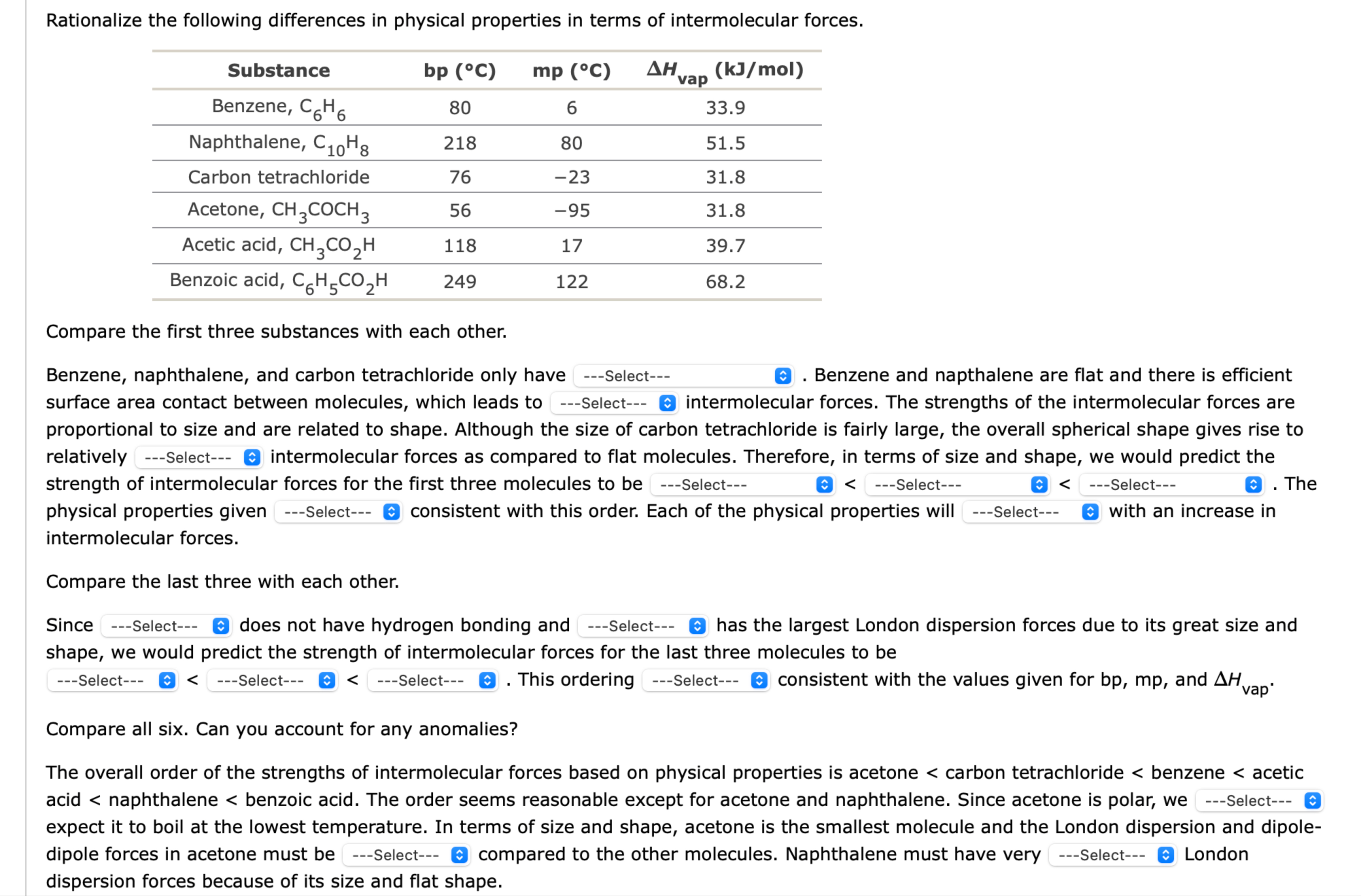Solved Rationalize the following differences in physical | Chegg.com