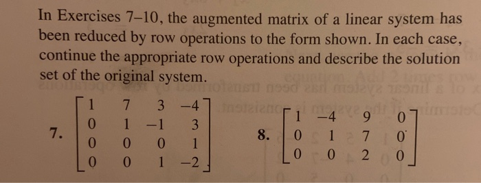 Solved In Exercises 7–10, the augmented matrix of a linear | Chegg.com