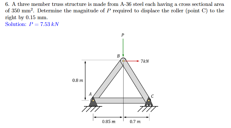 Solved A three member truss structure is ﻿made from A-36 | Chegg.com