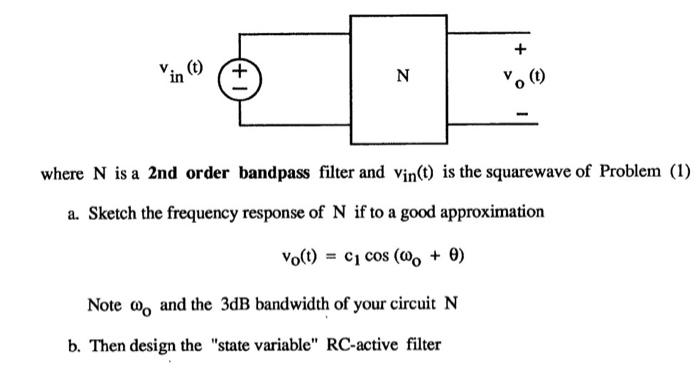 where N is a 2 nd order bandpass filter and vin(t) is | Chegg.com