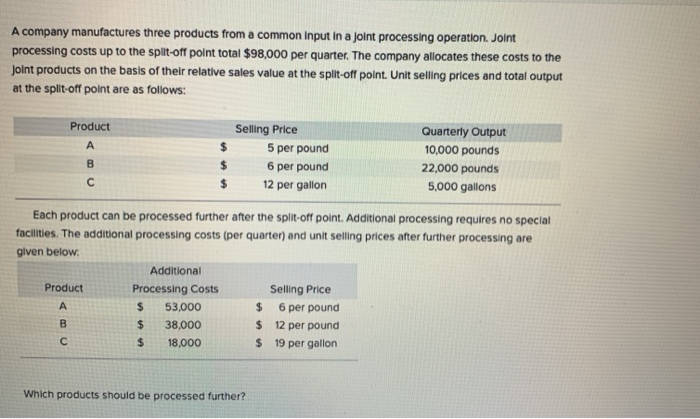 Solved A company manufactures three products from a common | Chegg.com