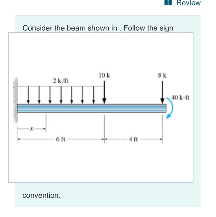 Solved Review Consider the beam shown in . Follow the sign | Chegg.com