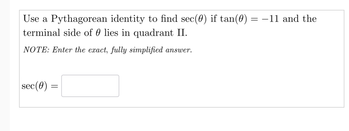 Solved Use a Pythagorean identity to find sec(θ) ﻿if | Chegg.com