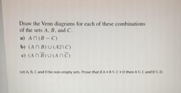 Solved Draw the Venn diagrams for each of these combinations | Chegg.com