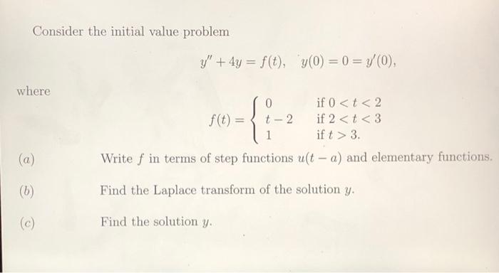 Solved Consider the initial value problem y" + 4y = f(t), | Chegg.com