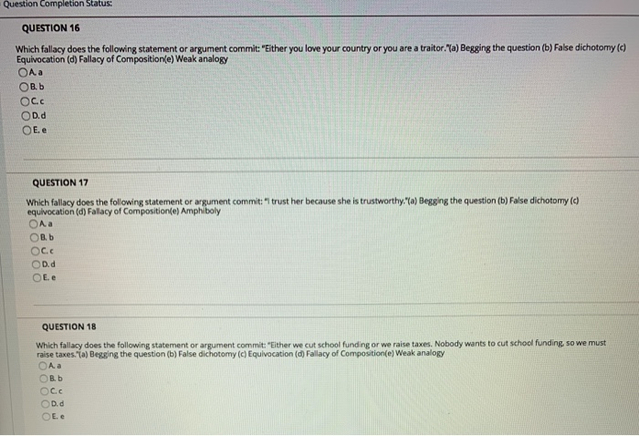 Solved Question Completion Status: QUESTION 4 Which fallacy | Chegg.com