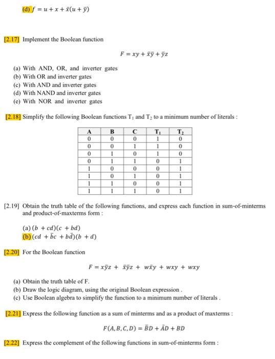 Solved Df U X Fu Y 217 Implement The Boolean 0532
