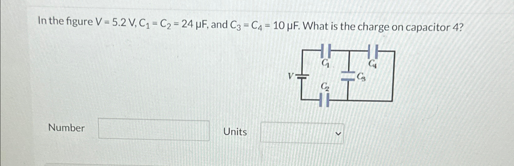 In the figure V=5.2V,C1=C2=24μF, ﻿and C3=C4=10μF. | Chegg.com