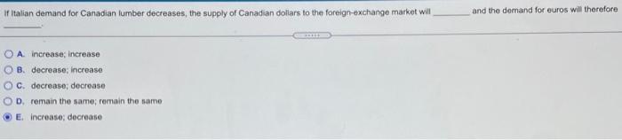 Solved If Italian demand for Canadian lumber decreases, the | Chegg.com