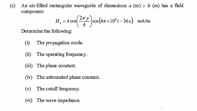 Solved (c) ﻿An air-filled rectangular waveguide of | Chegg.com