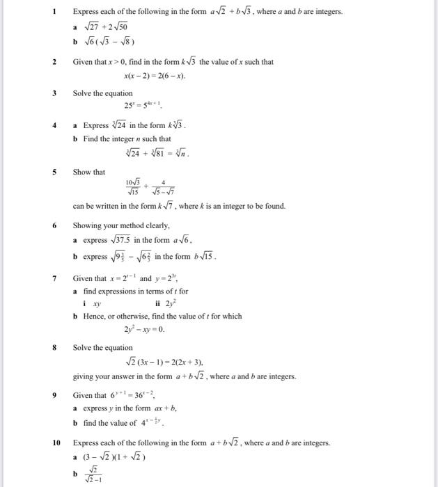 Solved 1 Express each of the following in the form a2+b3, | Chegg.com