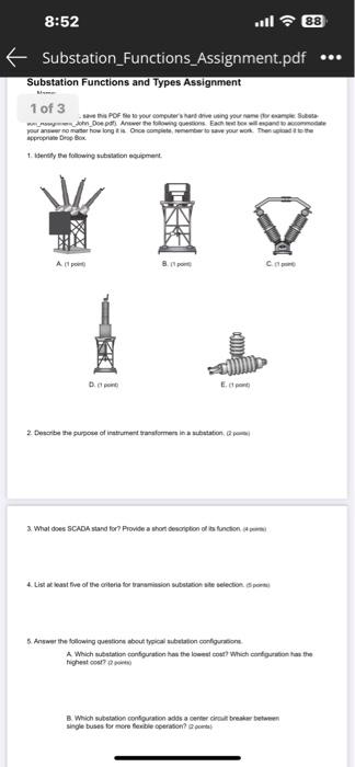 Solved Substation Functions and Types Assignment 1 of 3 | Chegg.com