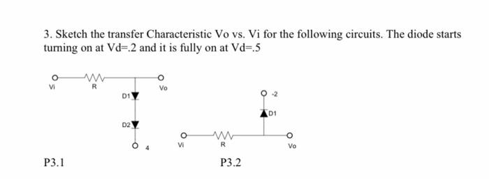Solved 3. Sketch the transfer Characteristic Vo vs. Vi for | Chegg.com