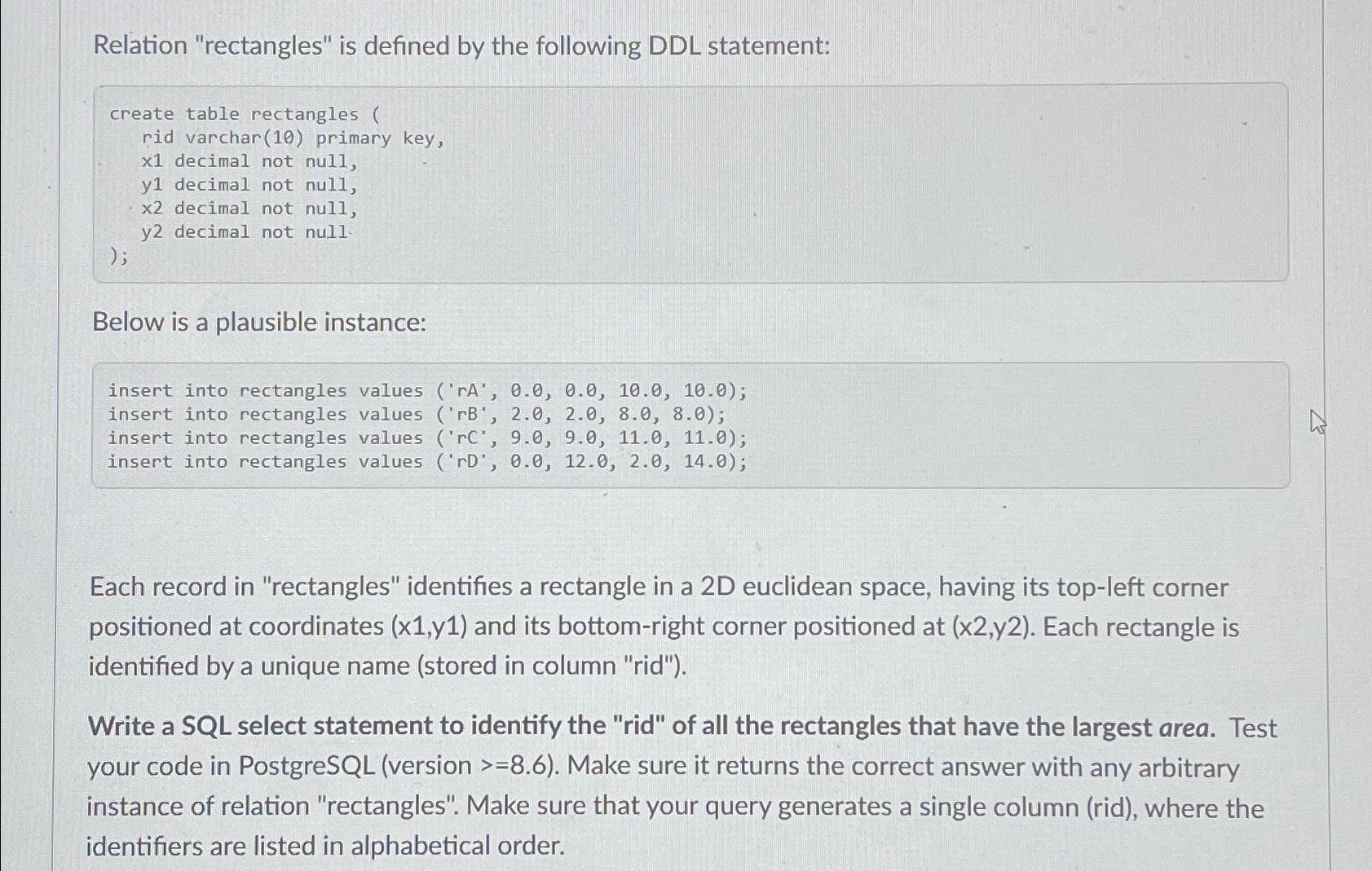 Solved Relation Rectangles Is Defined By The Following Ddl 5270