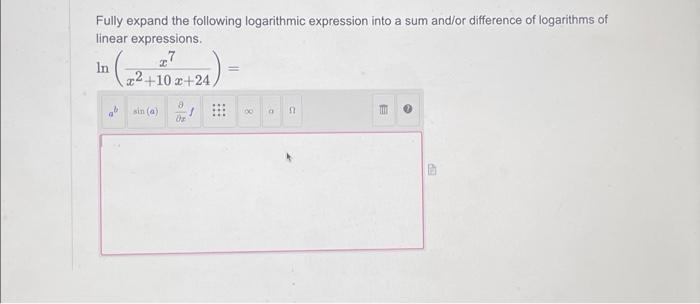 Solved Fully expand the following logarithmic expression | Chegg.com