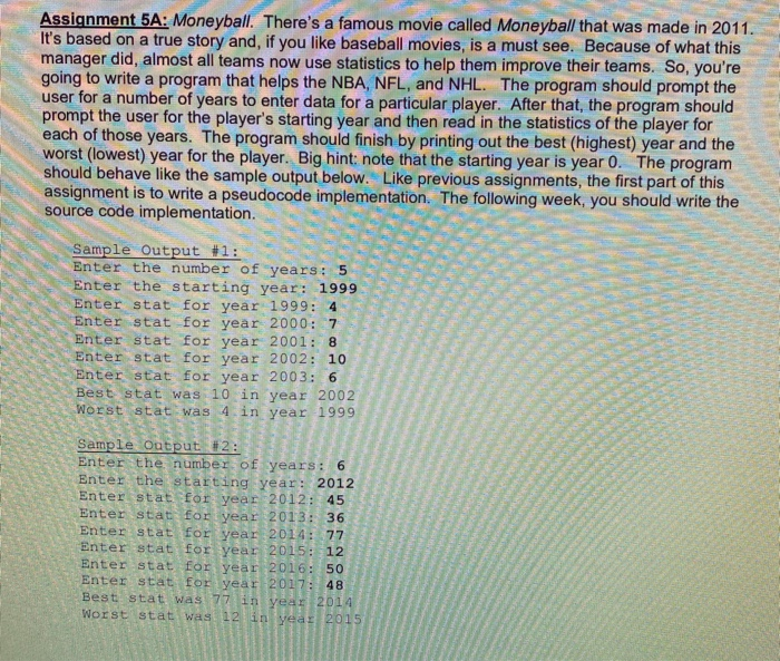 Solved Assignment 5A: Moneyball. There's a famous movie | Chegg.com