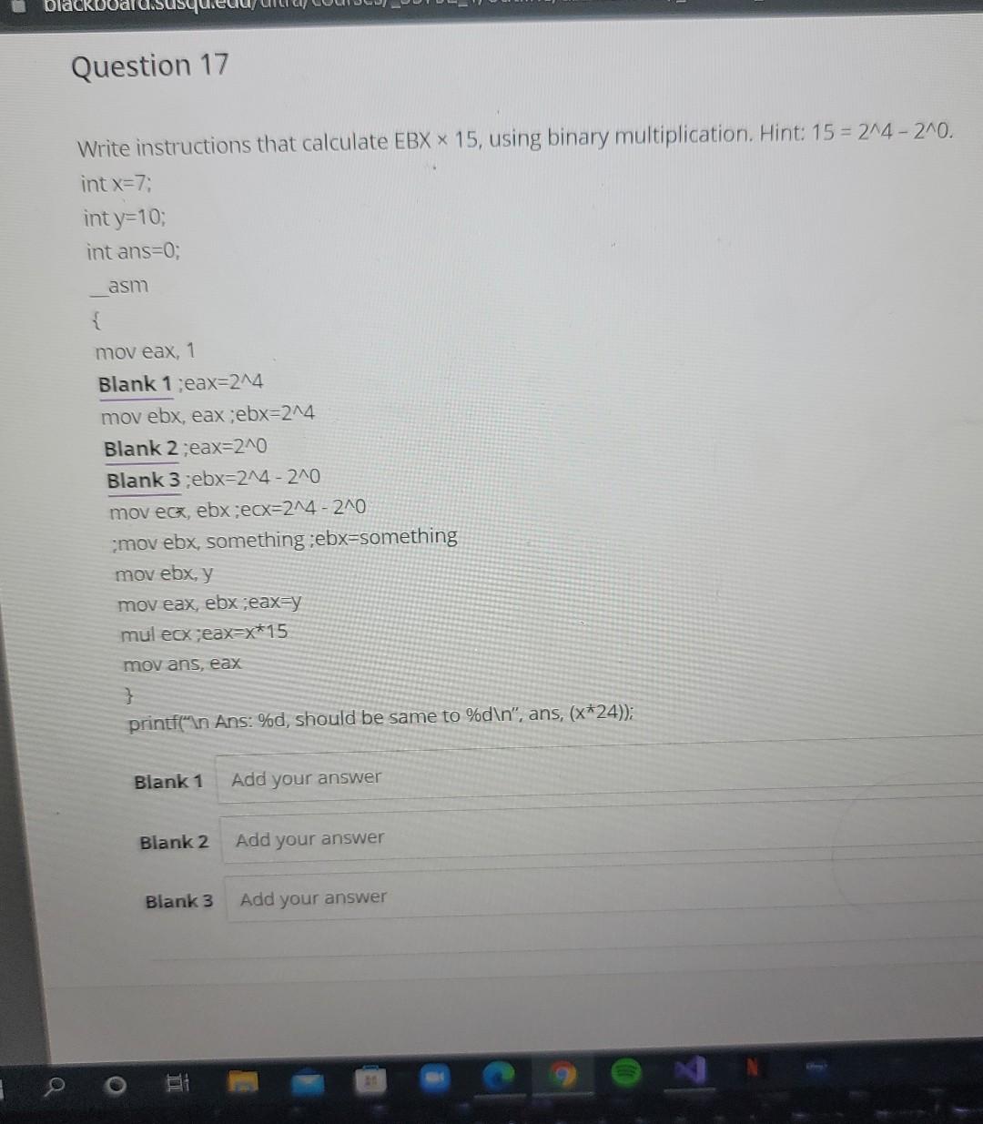 Solved Question 17 Write instructions that calculate EBX X | Chegg.com