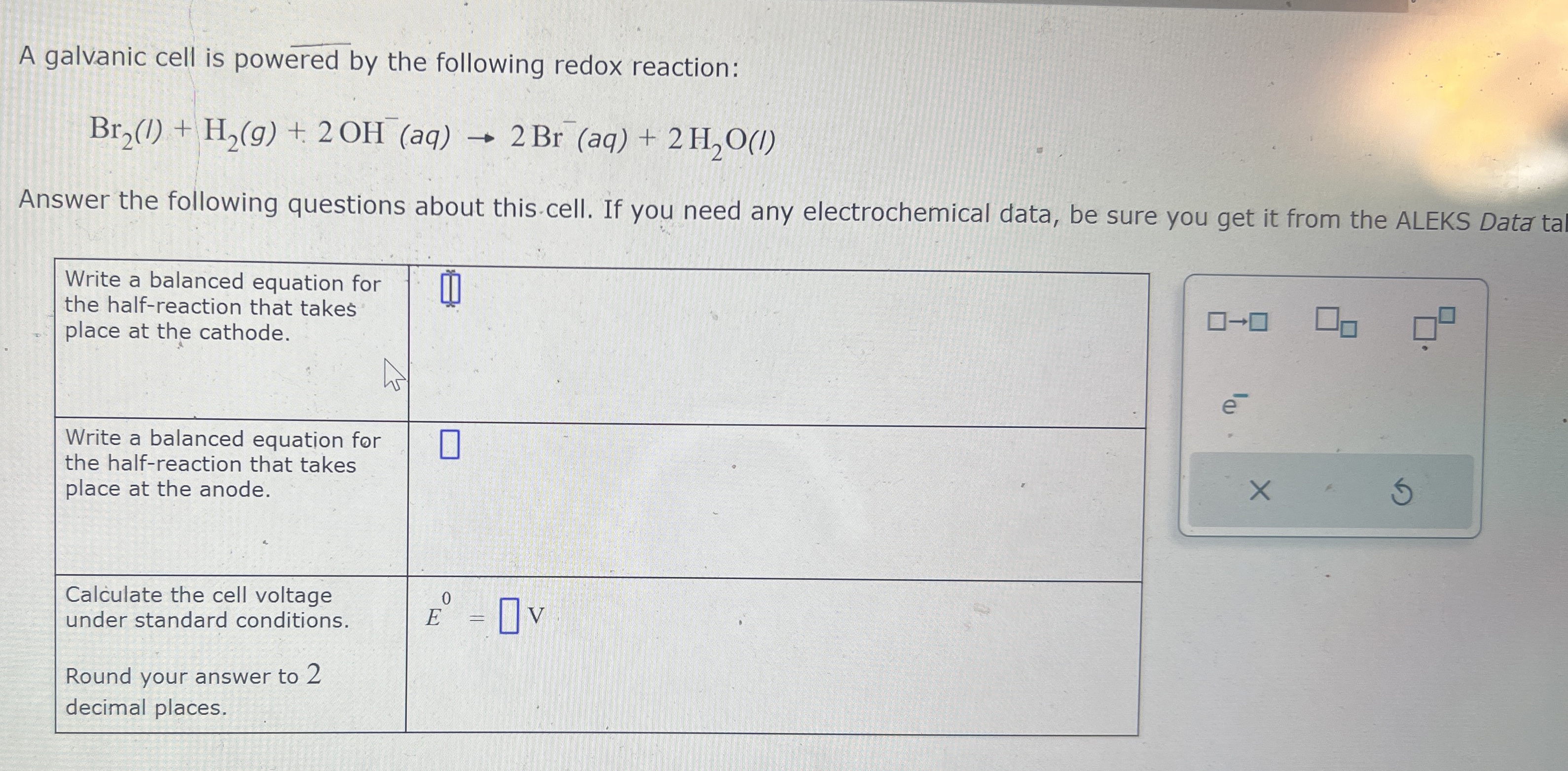 Solved A galvanic cell is powered by the following redox | Chegg.com