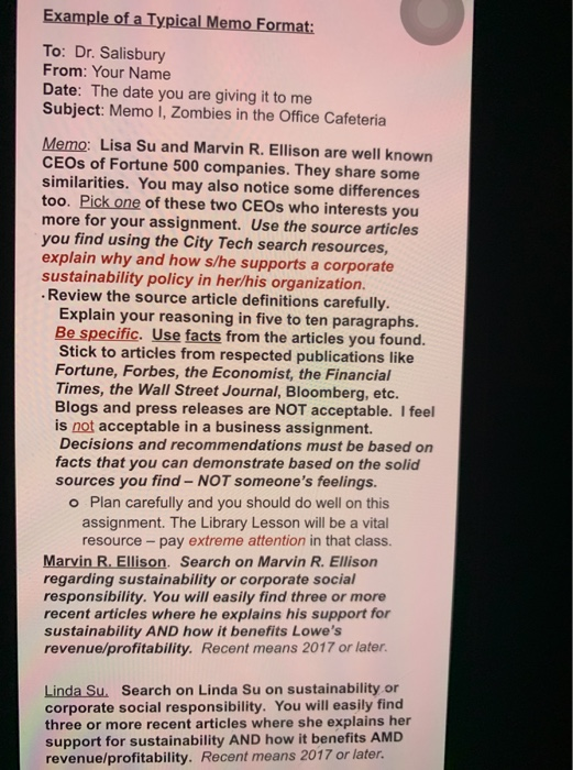 Example of a Typical Memo Format: To: Dr. Salisbury | Chegg.com
