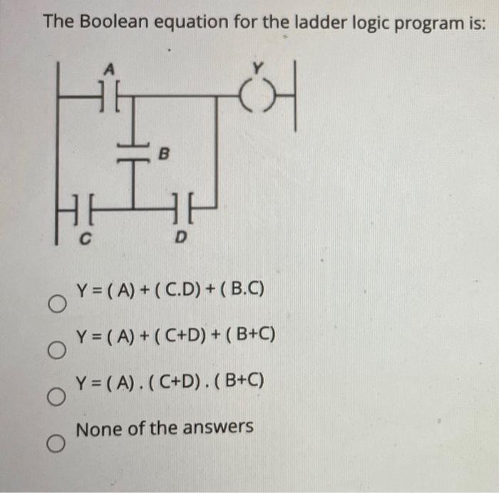 Solved The Boolean equation for the ladder logic program is: | Chegg.com